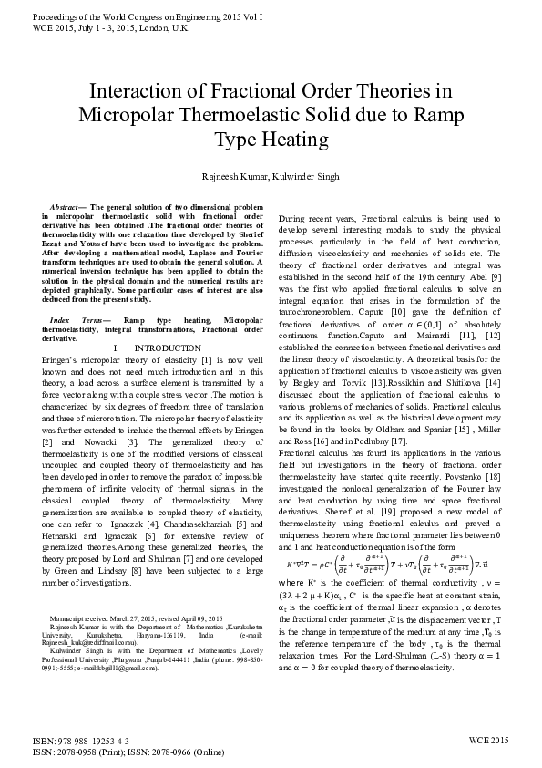 Pdf Interaction Of Fractional Order Theories In Micropolar