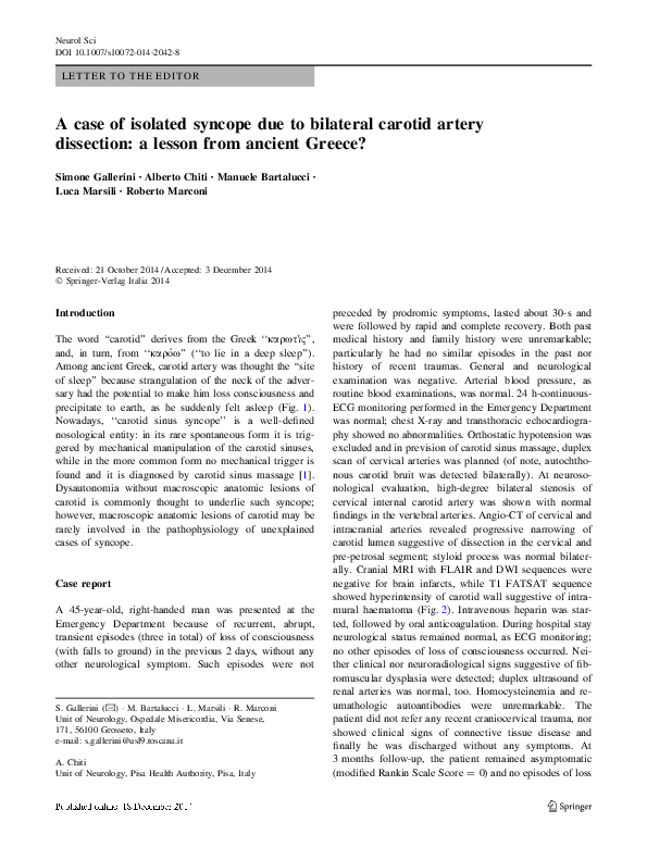 (PDF) A case of isolated syncope due to bilateral carotid artery ...