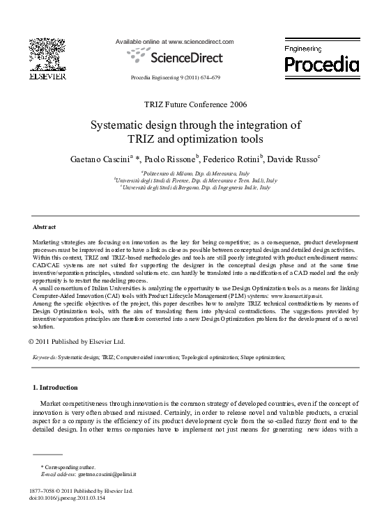 (PDF) Systematic design through the integration of TRIZ and optimization tools