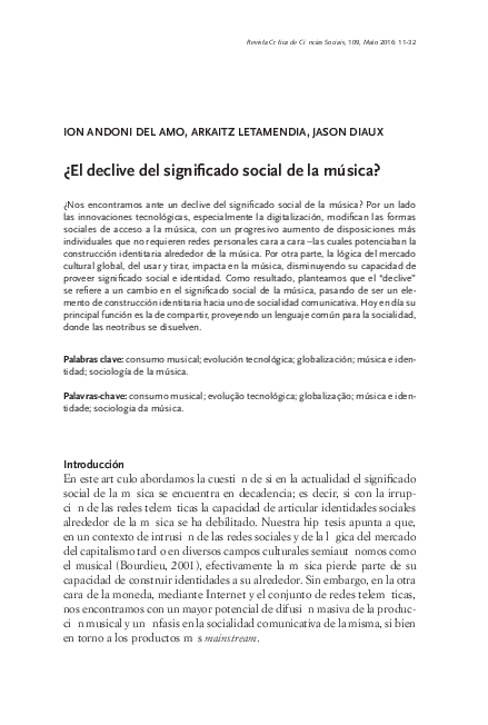 (PDF) ¿El declive del significado social de la música
