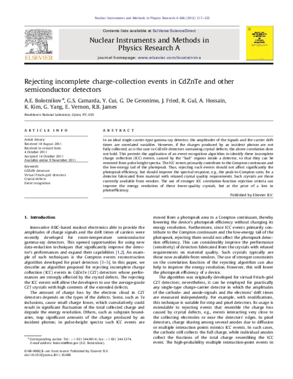 (PDF) Rejecting incomplete charge-collection events in CdZnTe and other ...