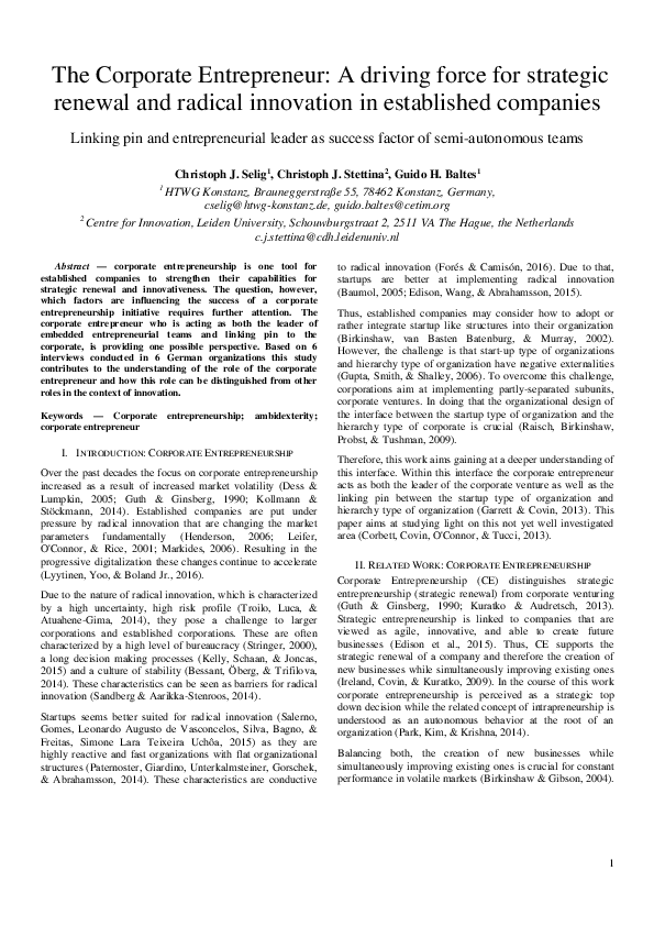The Corporate Entrepreneur: A driving force for strategic renewal and ...