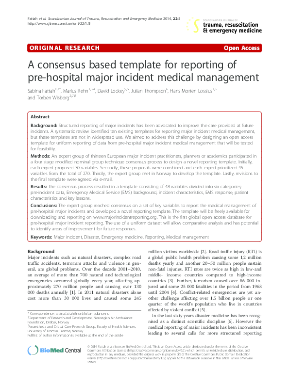 (PDF) A consensus based template for reporting of pre-hospital major ...