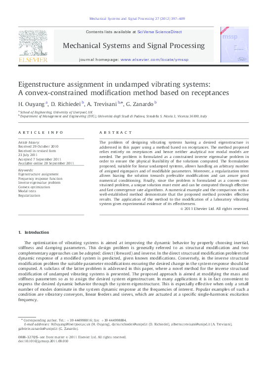 Pdf Eigenstructure Assignment In Undamped Vibrating Systems A Convex Constrained Modification