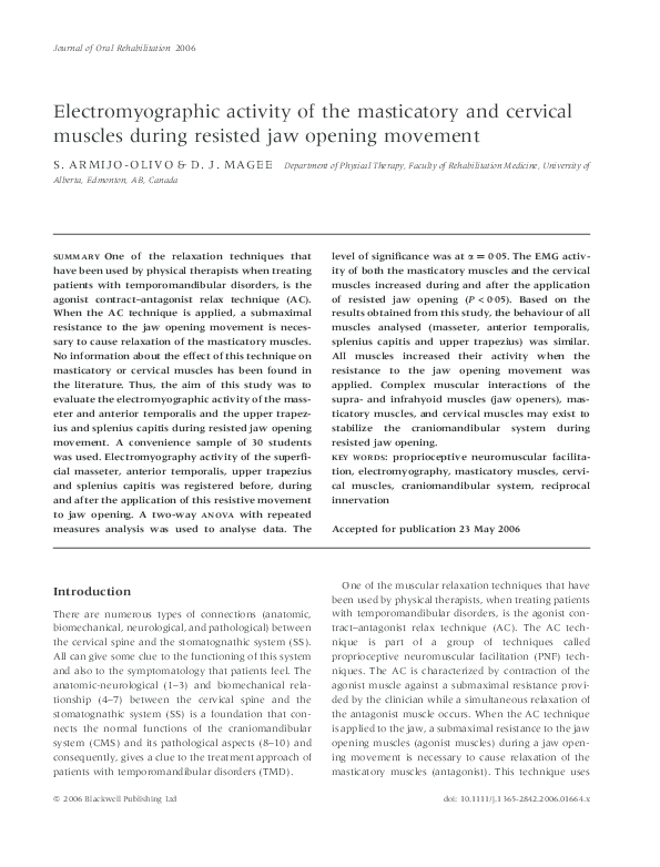 (PDF) Electromyographic activity of the masticatory and cervical ...