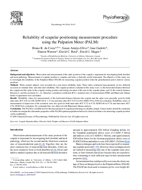 (PDF) Reliability of scapular positioning measurement procedure using ...