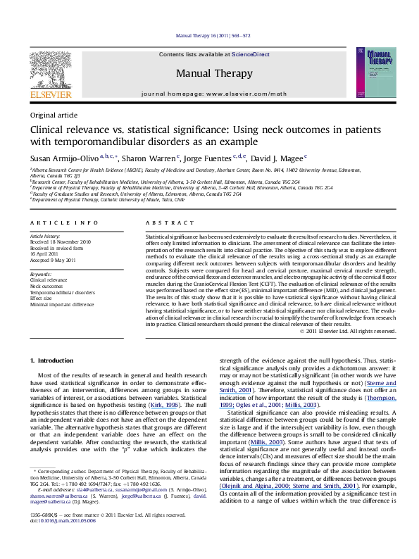 (PDF) Clinical relevance vs. statistical significance: Using neck ...