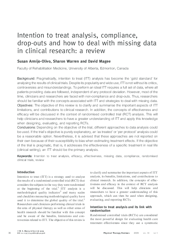 (PDF) Intention to treat analysis, compliance, drop-outs and how to ...