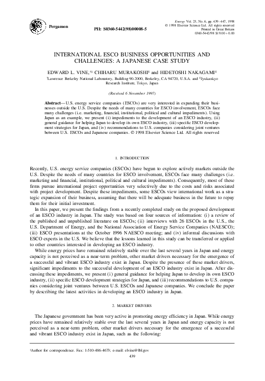 (PDF) International ESCO business opportunities and challenges: a Japanese case study