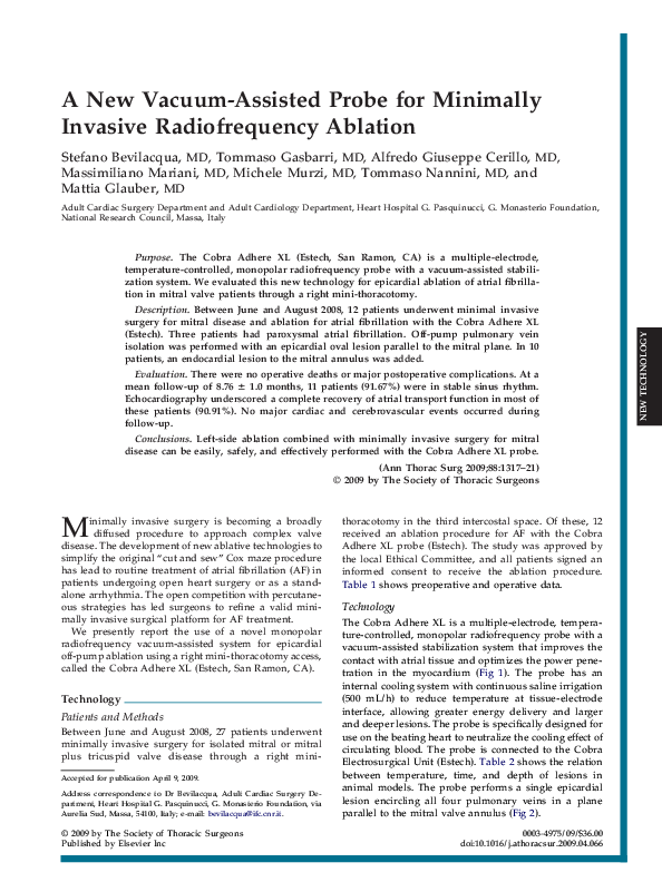 (PDF) A New Vacuum-Assisted Probe for Minimally Invasive Radiofrequency ...