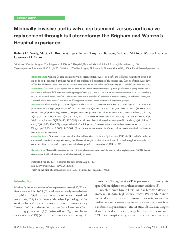 (PDF) Minimally Invasive Aortic Valve Replacement via Partial Sternotomy