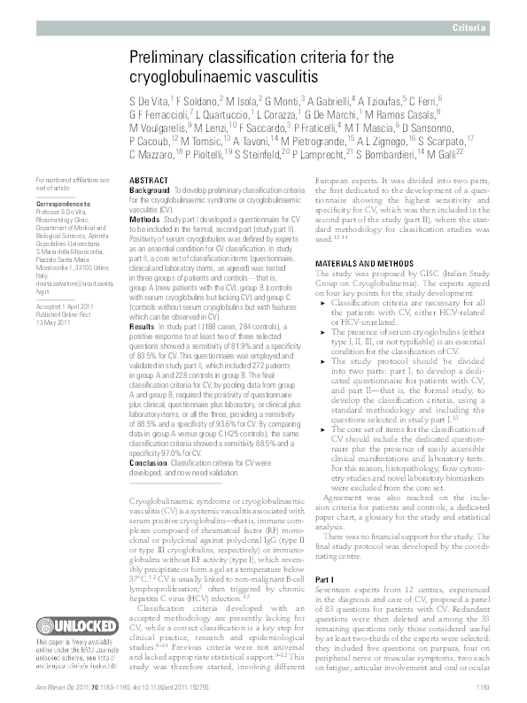 (PDF) Preliminary classification criteria for the cryoglobulinaemic ...