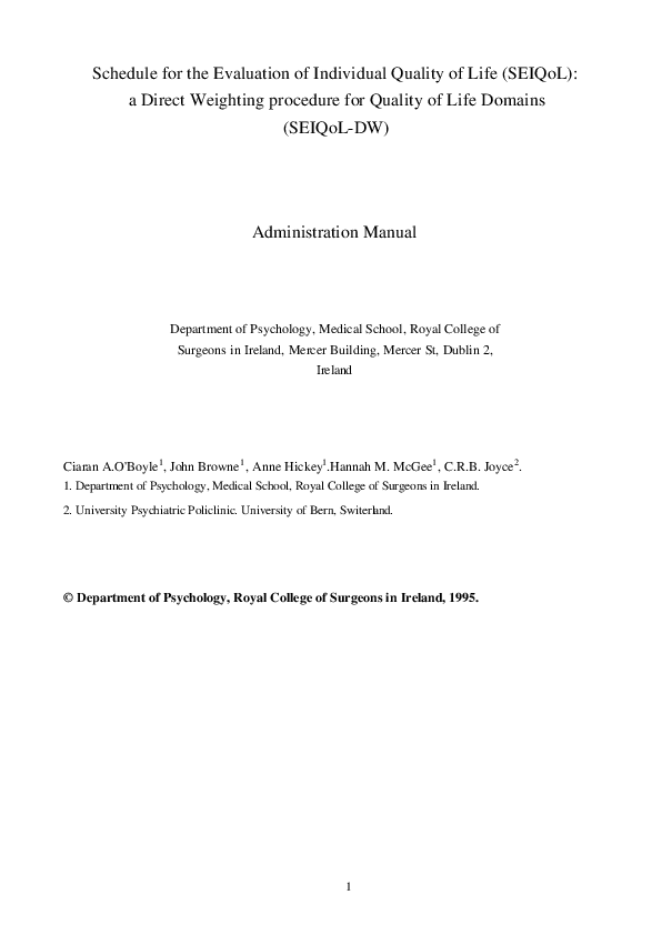 (PDF) Schedule for the Evaluation of Individual Quality of Life (SEIQoL ...