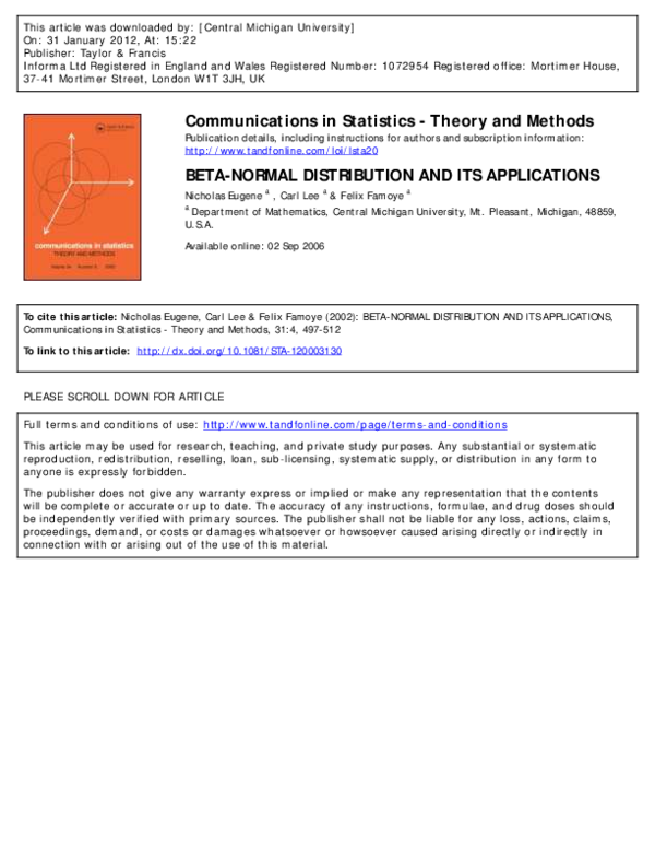 (PDF) BETA-NORMAL DISTRIBUTION AND ITS APPLICATIONS