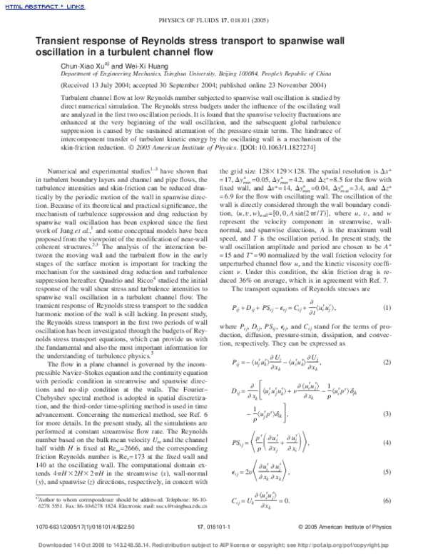 (PDF) Direct numerical simulation of transition to turbulence in an oscillatory channel flow ...