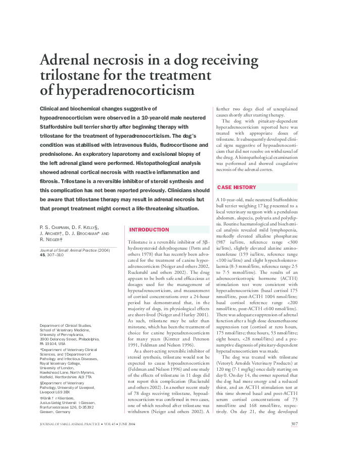 (PDF) Adrenal necrosis in a dog receiving trilostane for the treatment ...