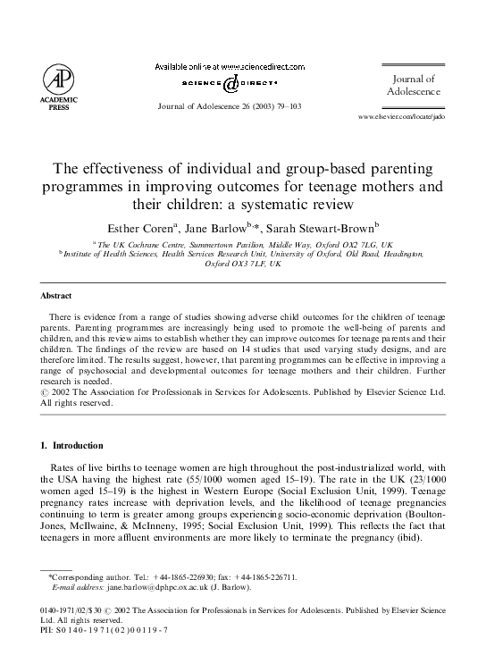 (PDF) The effectiveness of individual and group-based parenting ...