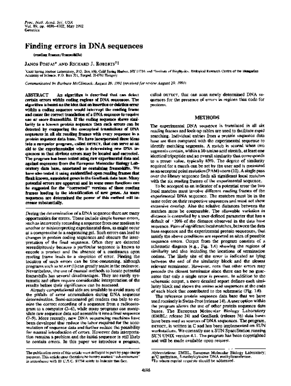 (PDF) Finding errors in DNA sequences