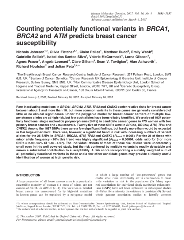 (PDF) Counting potentially functional variants in BRCA1, BRCA2 and ATM predicts breast cancer ...