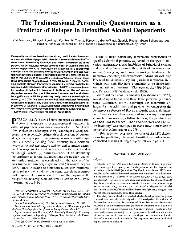 (PDF) The tridimensional personality questionnaire as a predictor of ...