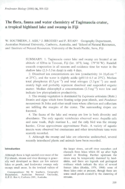 (PDF) The flora, fauna and water chemistry of Tagimaucia crater, a ...