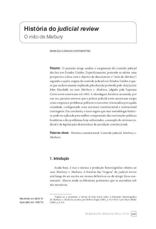 (PDF) HISTORY OF JUDICIAL REVIEW: THE MARBURY’S MYTH História do ...