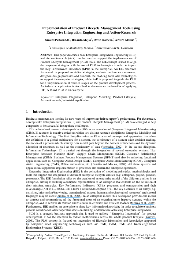 (PDF) Implementation of product lifecycle management tools using enterprise integration ...