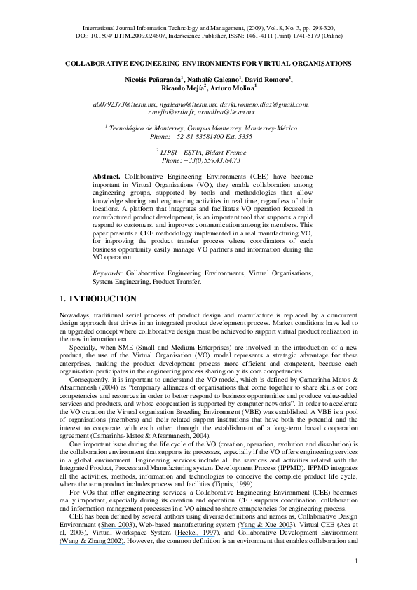 (PDF) Collaborative Engineering Environments for Virtual Organisations