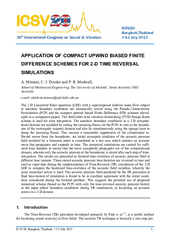 Pdf Application Of Compact Upwind Biased Finite Difference Schemes For 2 D Time Reversal