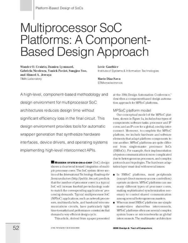 (PDF) Multiprocessor SoC platforms: a component-based design approach (PDF) Multiprocessor SoC platforms: a component-based design approach