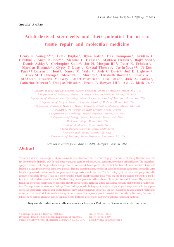 (PDF) Adult-derived stem cells and their potential for use in tissue ...