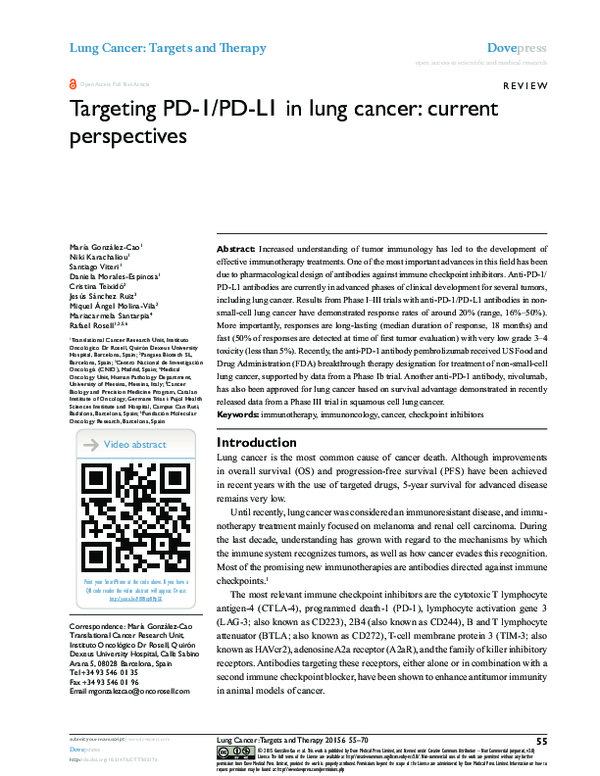 (PDF) Targeting PD-1/PD-L1 in lung cancer: current perspectives