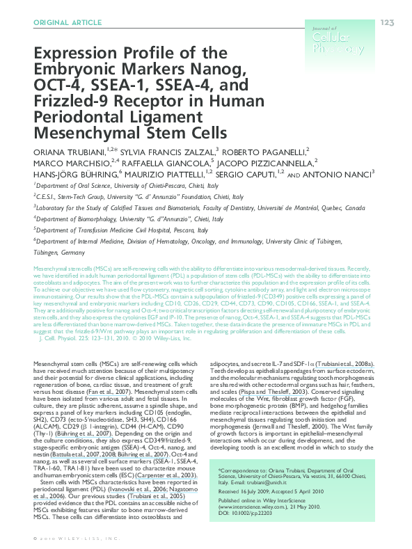 (PDF) Expression profile of the embryonic markers nanog, OCT-4, SSEA-1 ...