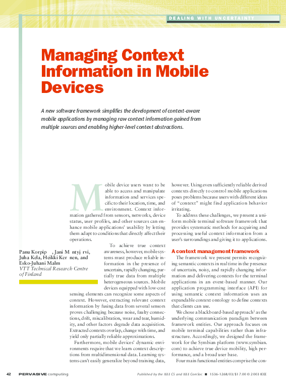 (PDF) Managing context information in mobile devices