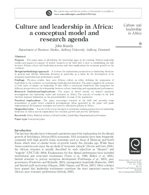 (PDF) Culture and leadership in Africa: a conceptual model and research ...