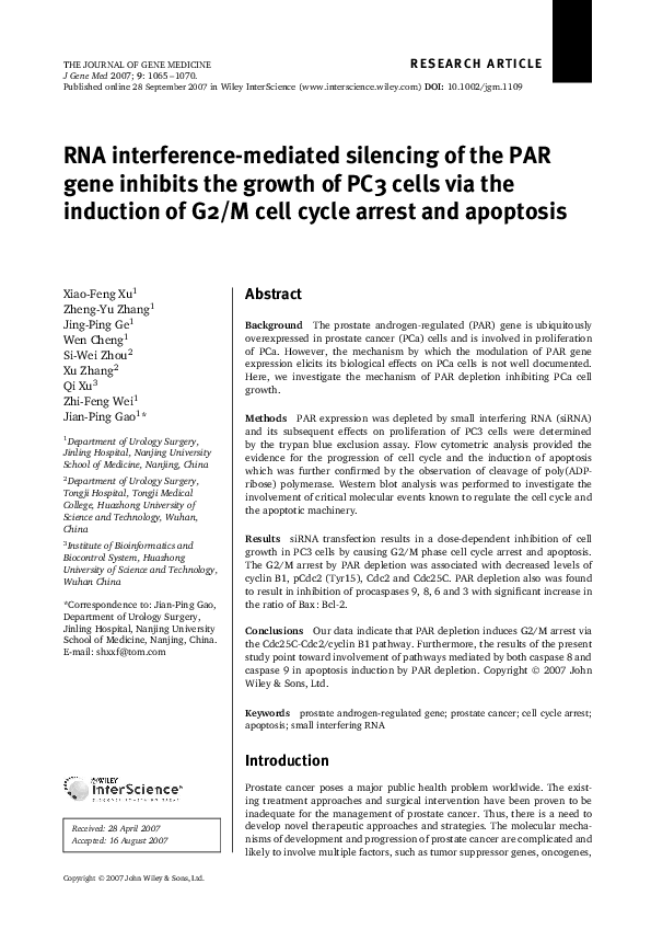 (PDF) RNA interference-mediated silencing of the PAR gene inhibits the ...