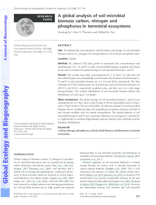 (PDF) A global analysis of soil microbial biomass carbon, nitrogen and phosphorus in terrestrial ...