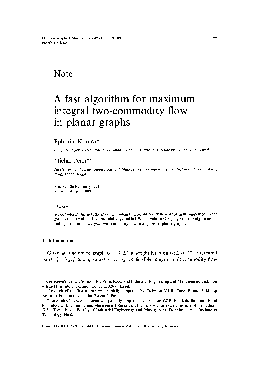 Pdf A Fast Algorithm For Maximum Integral Two Commodity Flow In