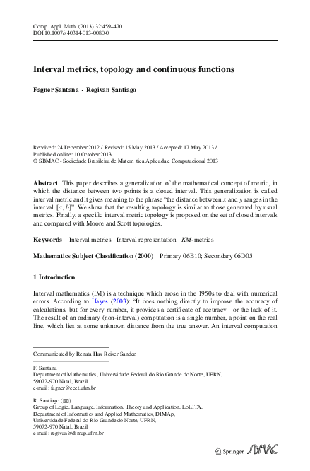 Pdf Interval Metrics Topology And Continuous Functions