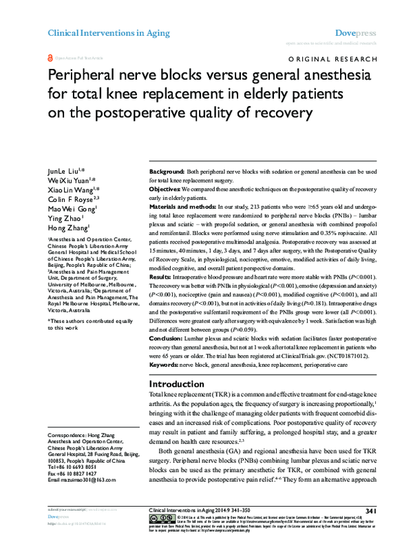 (PDF) Peripheral nerve blocks versus general anesthesia for total knee ...