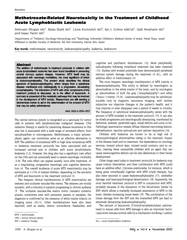 (PDF) Methotrexate-related neurotoxicity in the treatment of childhood ...