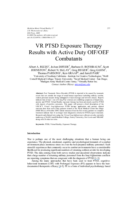 (PDF) VR PTSD Exposure Therapy Results with Active Duty OIF/OEF Combatants