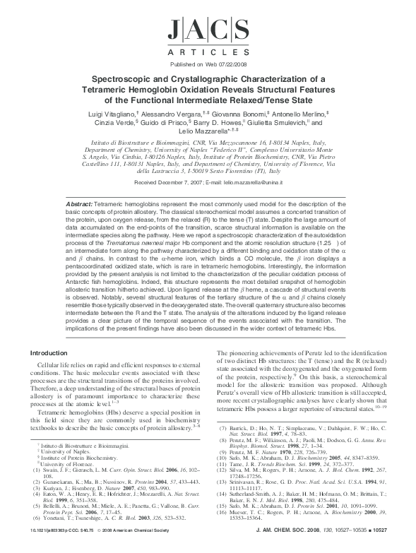 (PDF) Spectroscopic and Crystallographic Characterization of a Tetrameric Hemoglobin Oxidation ...