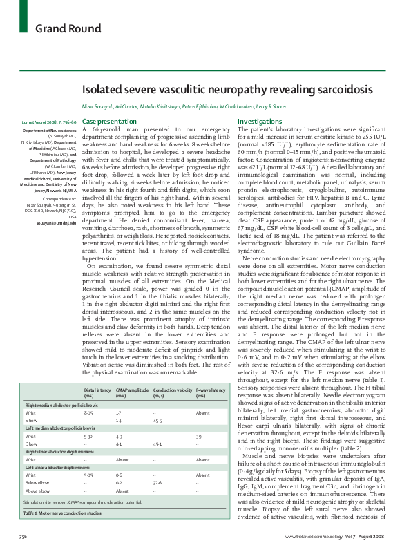 (PDF) Isolated severe vasculitic neuropathy revealing sarcoidosis