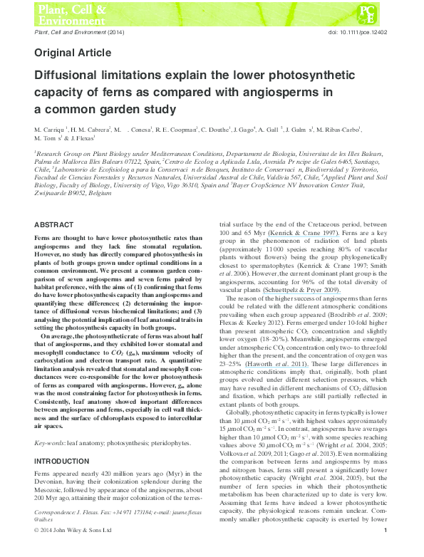 (PDF) Diffusional limitations explain the lower photosynthetic capacity ...