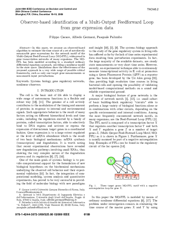 Pdf Observer Based Identification Of A Multi Output Feedforward Loop