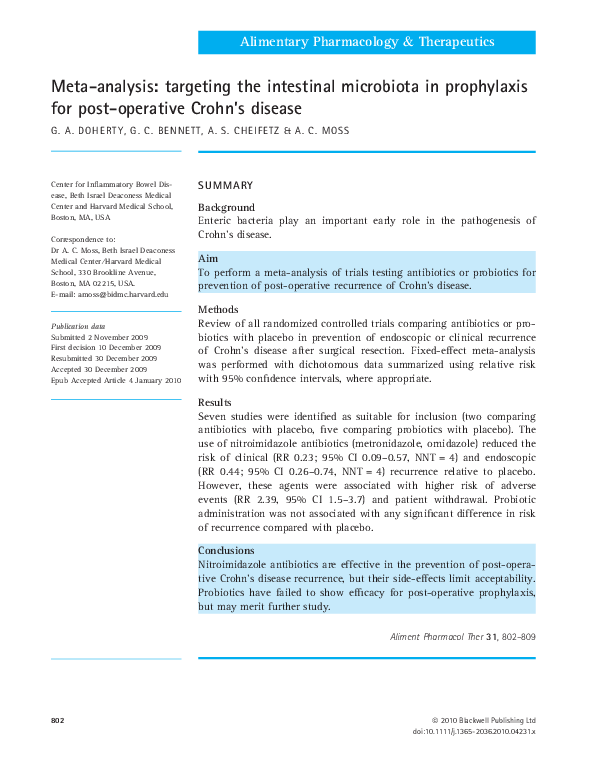 (PDF) Meta-analysis: Targeting the intestinal microbiota in prophylaxis ...
