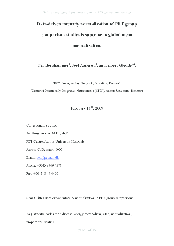 (PDF) Data-driven intensity normalization of PET group comparison ...