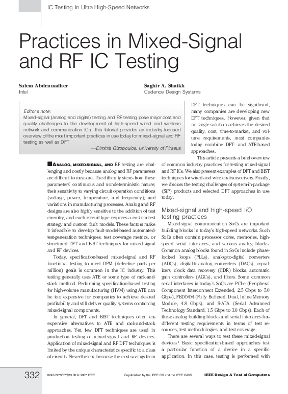 (PDF) Practices in Mixed-Signal and RF IC Testing