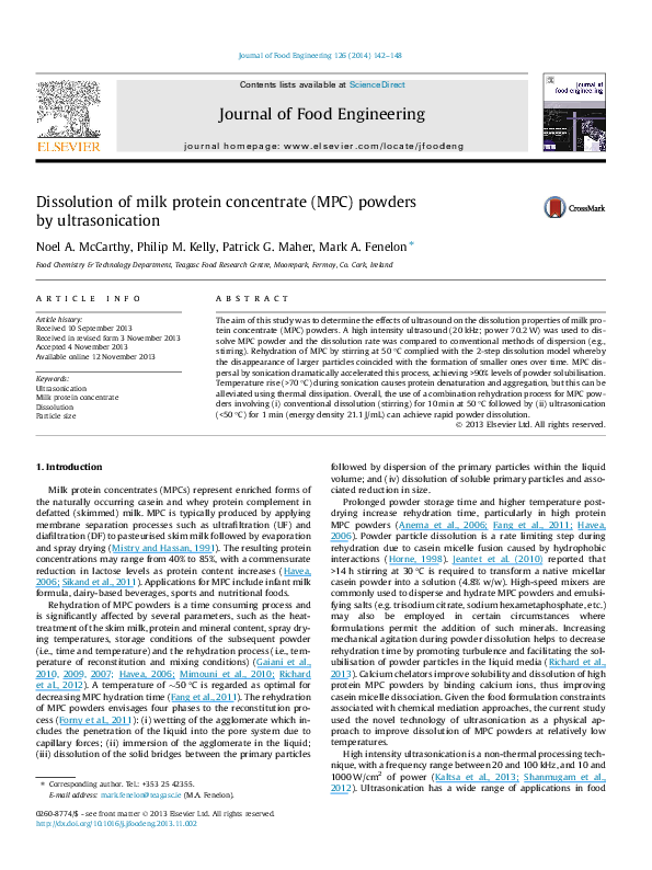 (PDF) Dissolution of milk protein concentrate (MPC) powders by ...